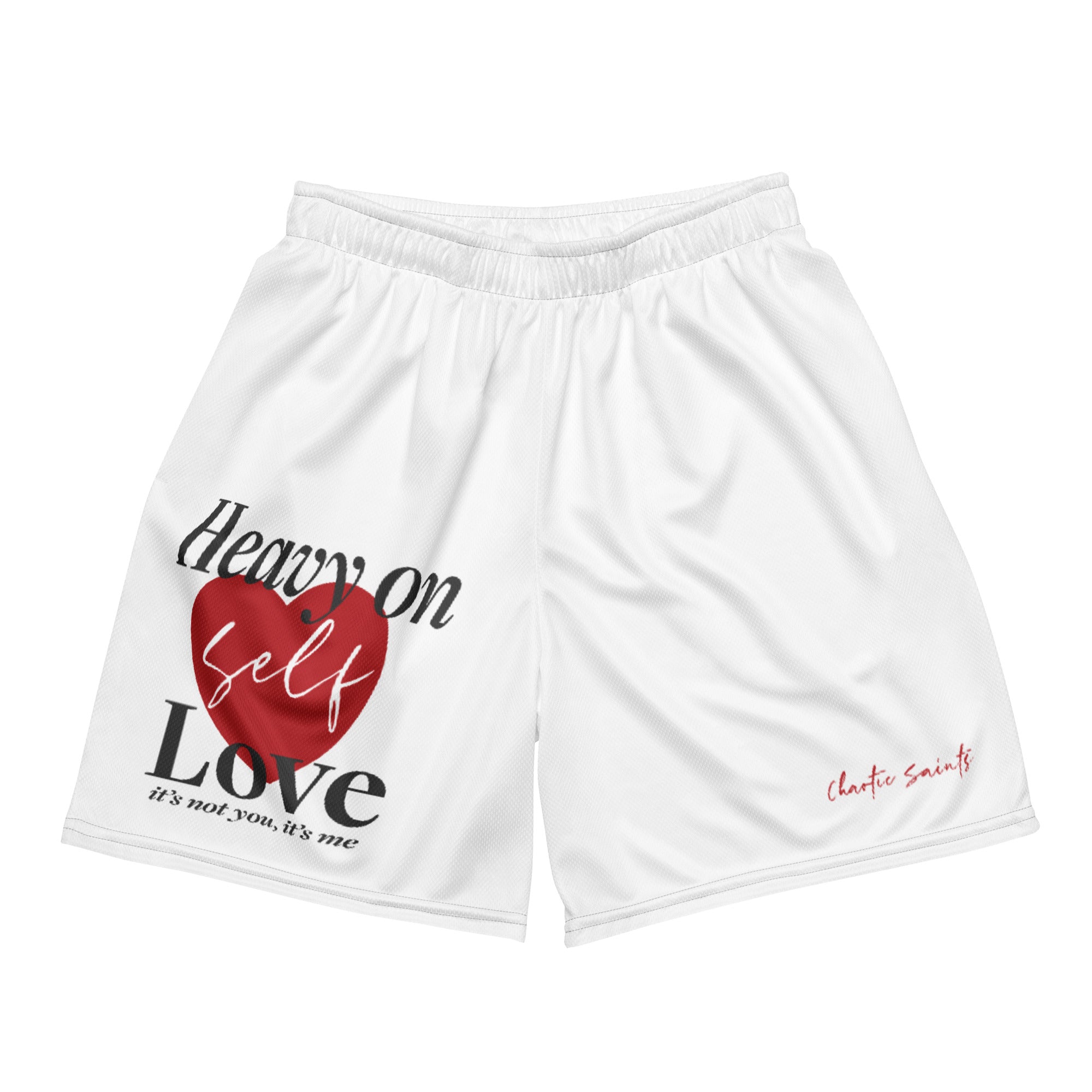 Heavy On Self Love Premium Mesh Shorts - White – Chaotic Saints
