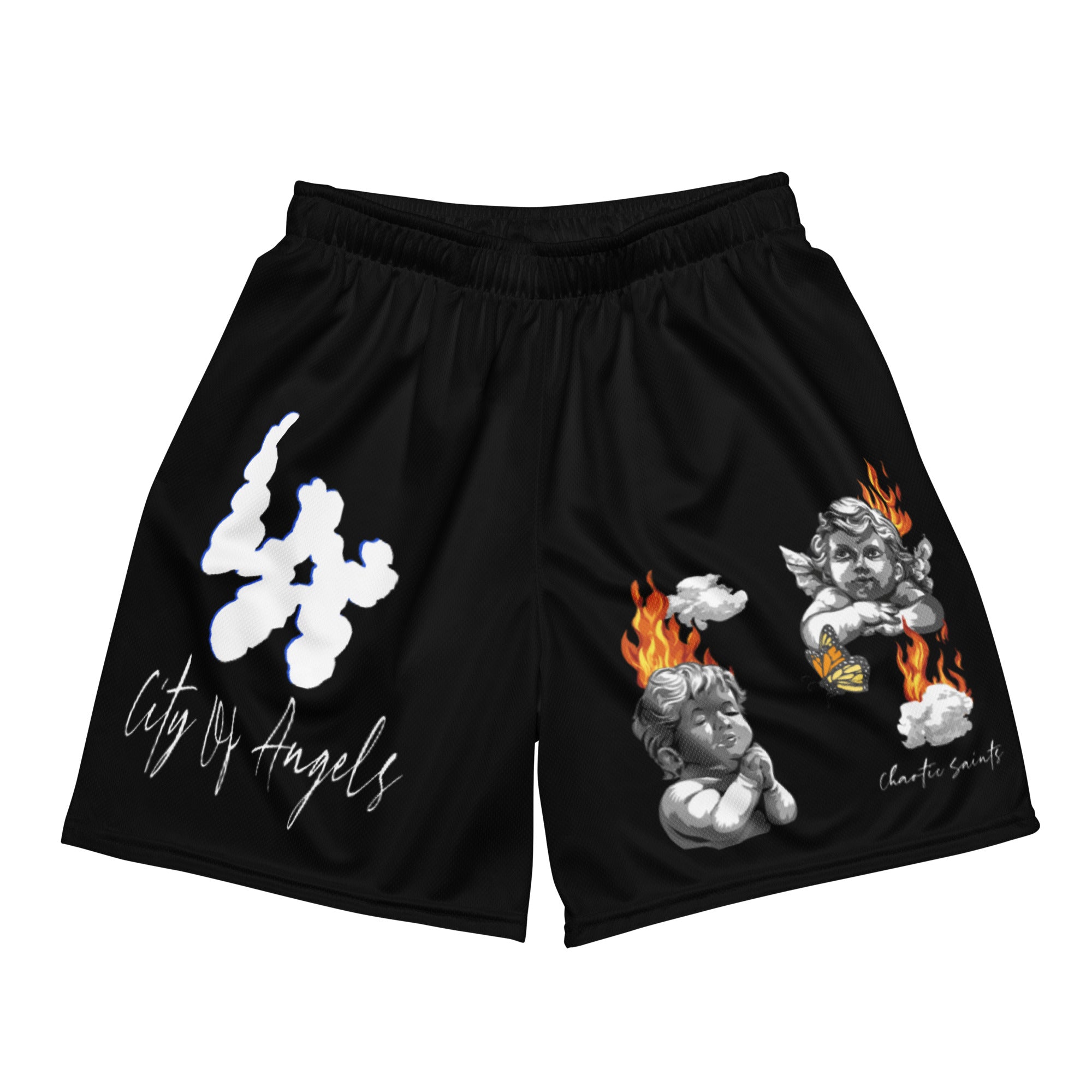 LA City Of Angels Premium Mesh Shorts - Black – Chaotic Saints